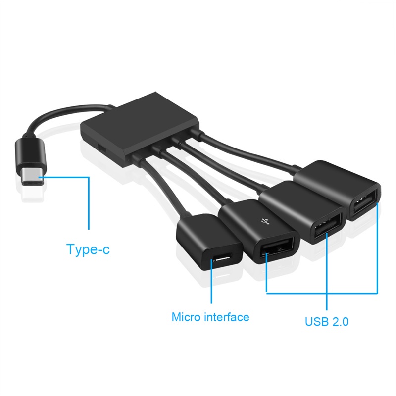 Hot 4 Port Micro USB Type-c Power OTG Extender Hub Cable Black For ...