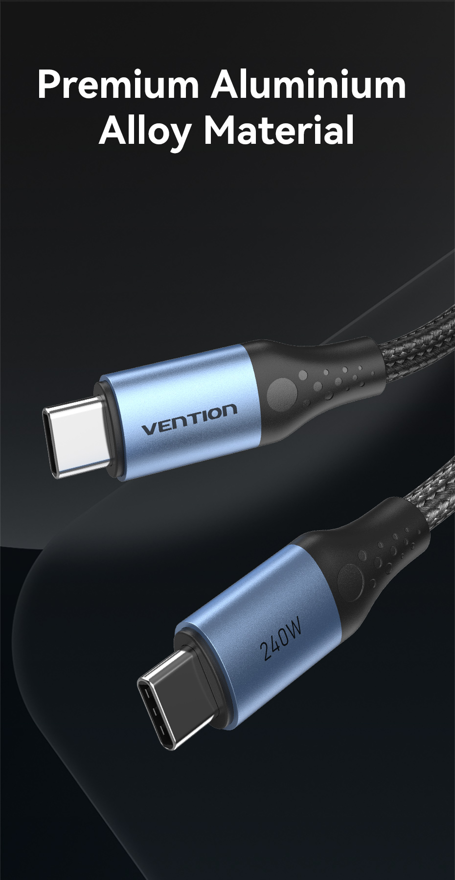 Vention Type C Cable PD 240W Cable Cotton Braided USB2.0 480Mbps Fast ...