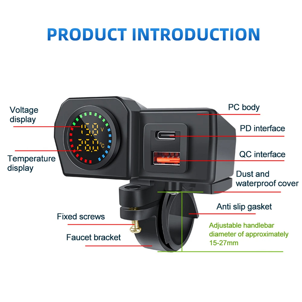 60W Motorcycle QC3.0 PD Charger Socket USB Type-C Fast Charging ...