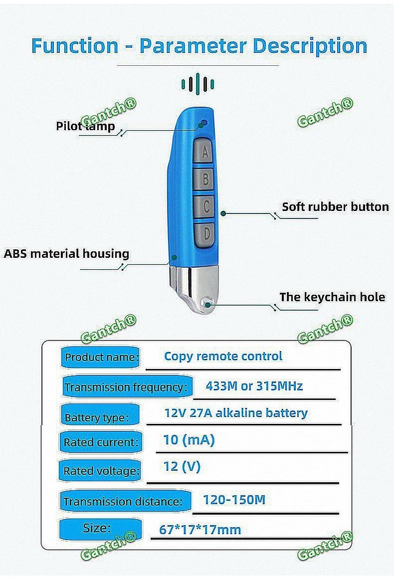 Kit2/1 Remote Control 433MHz with 4 Code Buttons Copy control for ...