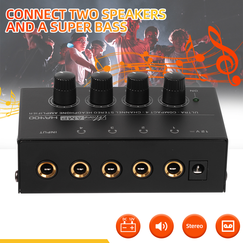 HA400 Headphone Amplifier 4 Channels 1 in 4 out Ultra-Compact Stereo ...