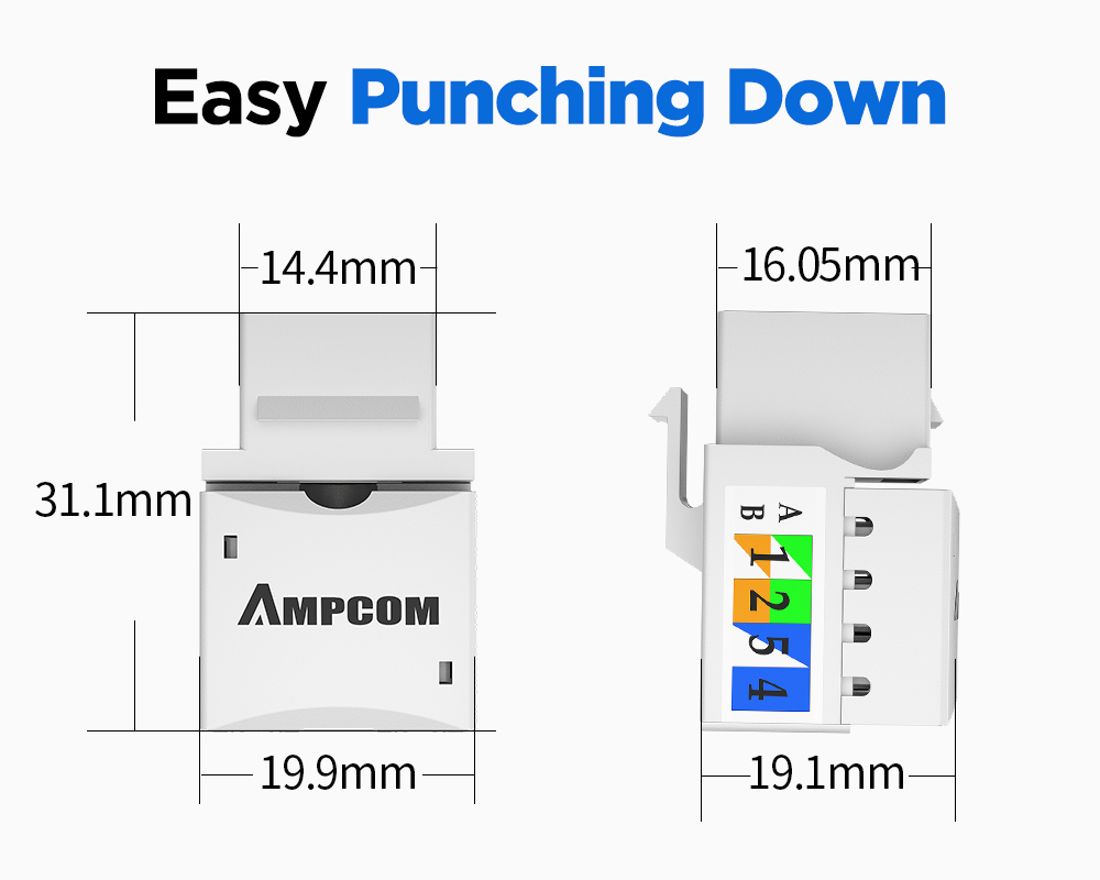 AMPCOM CAT6 Punch Down keystone Jack RJ45 Coupler Module Wall Plug ...