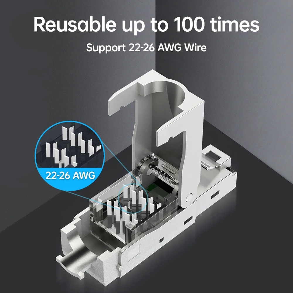 Hoolnx Cat8 Cat7 Cat6a Rj45 Modular Plug Tool Free Field Termination Rj45 Connector Reusable
