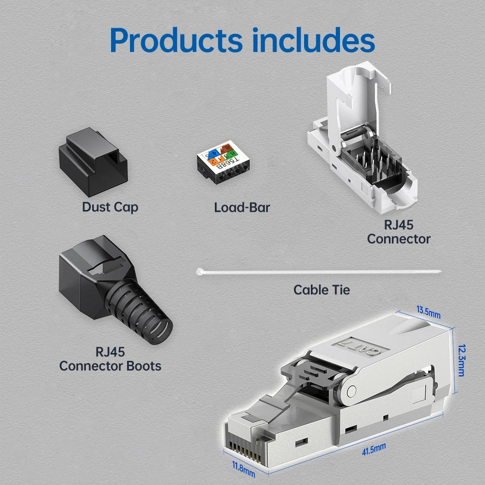 Hoolnx Cat8 Cat7 Cat6a Rj45 Modular Plug Tool Free Field Termination Rj45 Connector Reusable