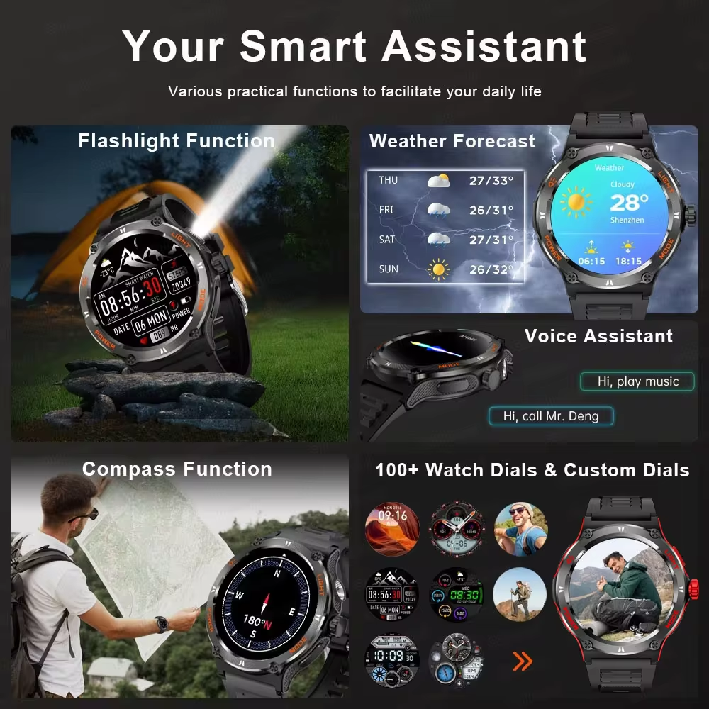 2024 new AMOLED outdoor flashlight smartwatch for men, sturdy and ...