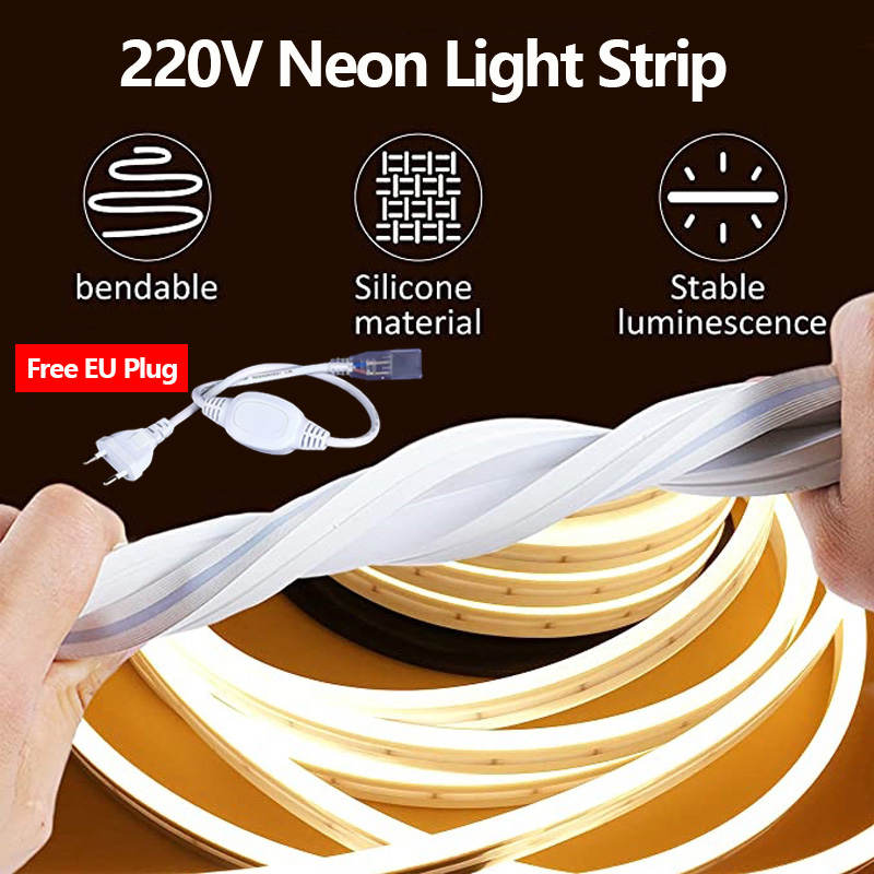 【With EU Plug】220V LED Neon Silicone light strip With Waterproof 120LED ...