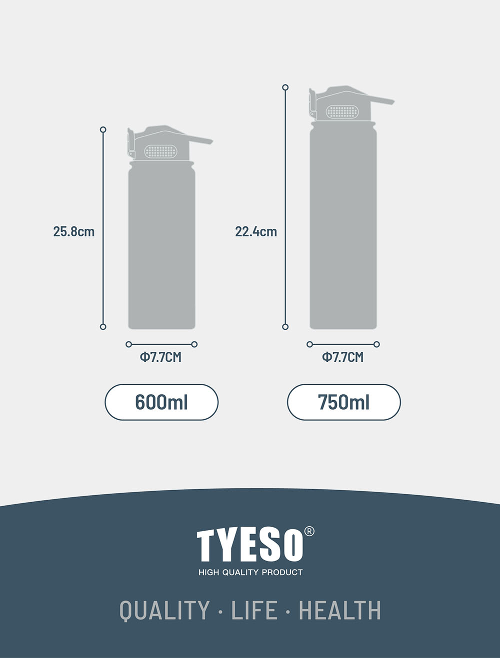 Tyeso Vacuum Insulated Bottle Tumbler With Straw Portable Stainless ...