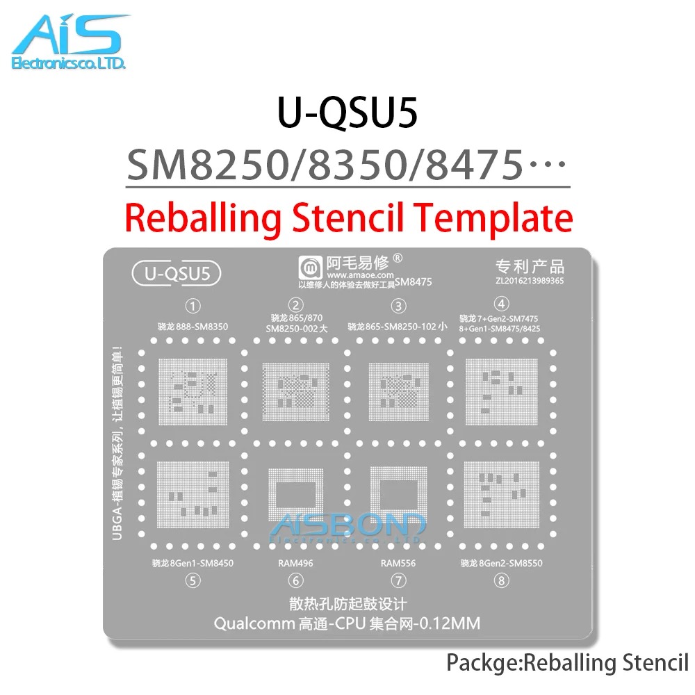 U-QSU1-5 BGA Reballing Stencil For Qualcomm series CPU SM8350 SM8250 ...