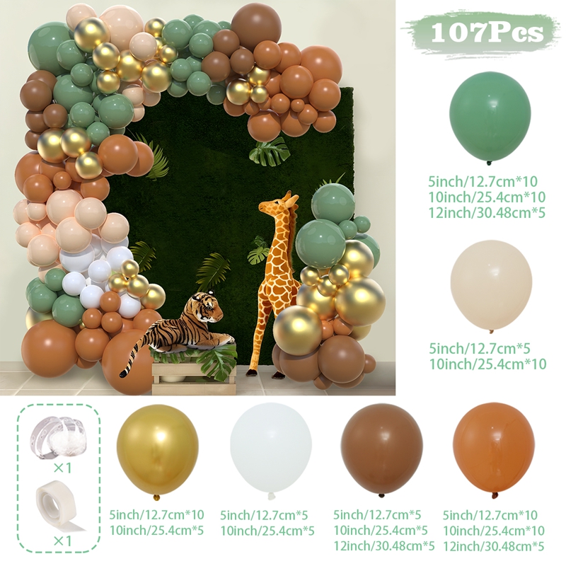 107pcs Safari Jungle Balloons Forest Animals Latex Balloons Wild one ...