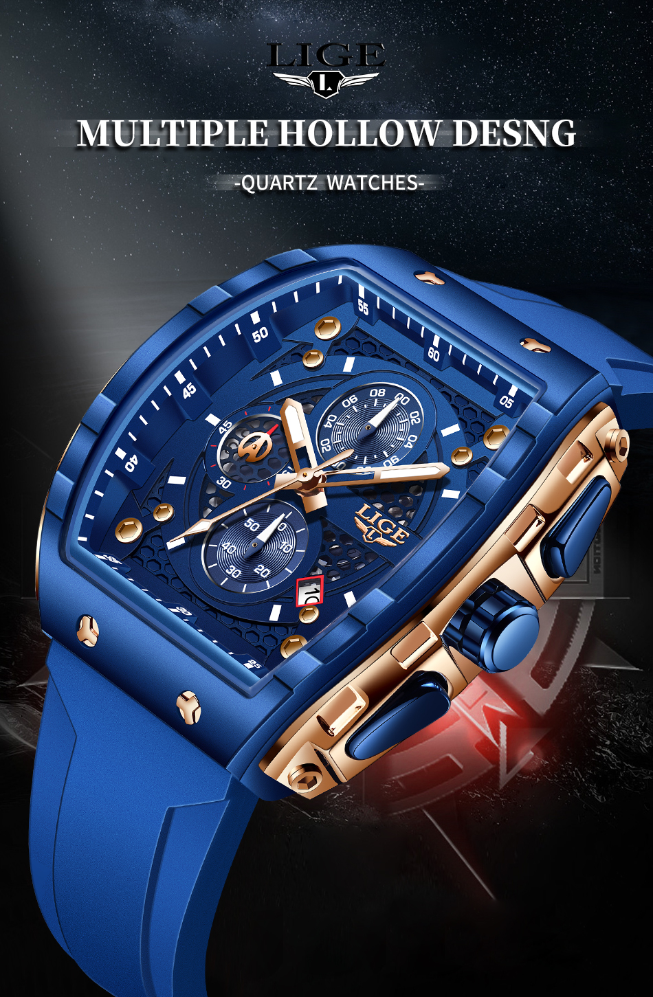 LIGE Jam Tangan Lelaki Luminous Waterproof Watch Original Men Sports ...