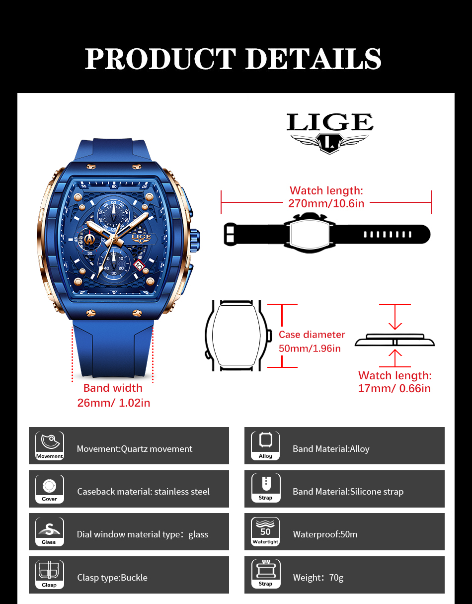 LIGE Jam Tangan Lelaki Luminous Waterproof Watch Original Men Sports ...