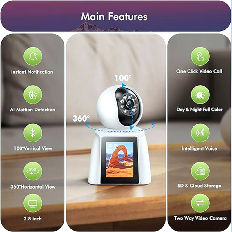 4K 3MP HD Wireless CCTV Security camera with 2.8 inch Screen Two-way ...