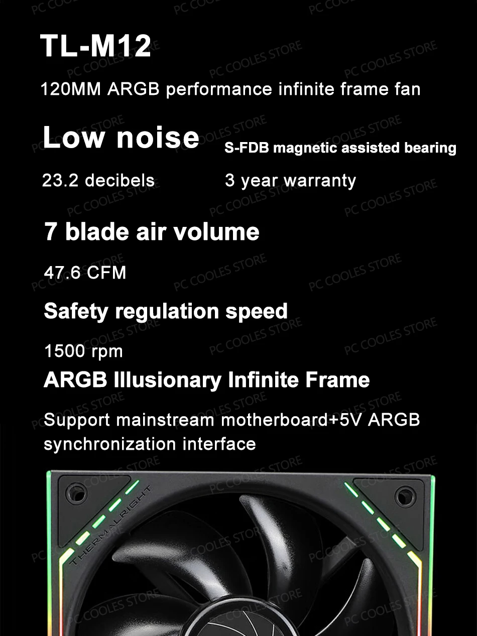 Thermalright TL-M12 ARGB Case Fan 120mm CPU Cooler Fan 1500RPM Speed ...