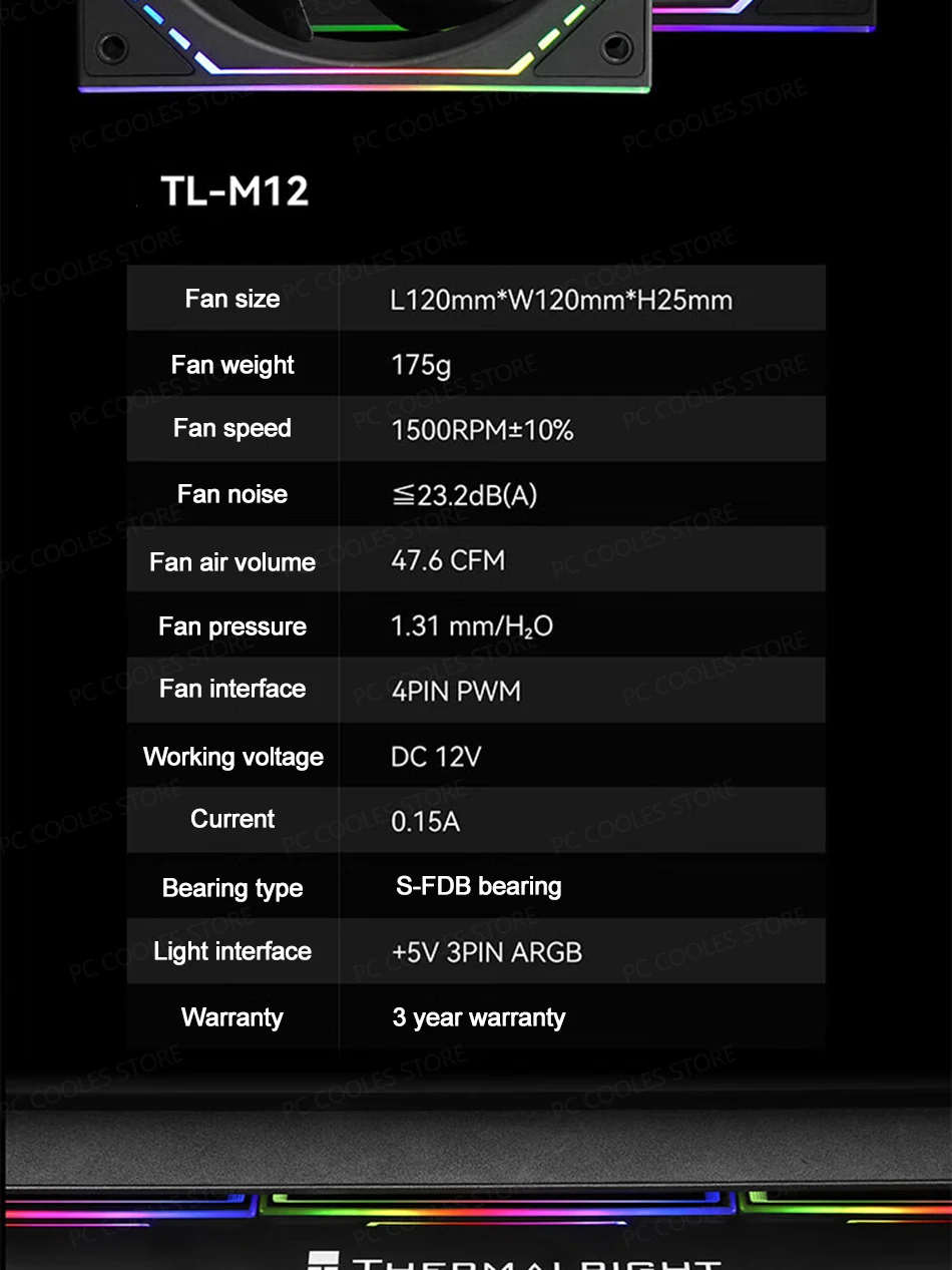 Thermalright TL-M12 ARGB Case Fan 120mm CPU Cooler Fan 1500RPM Speed ...