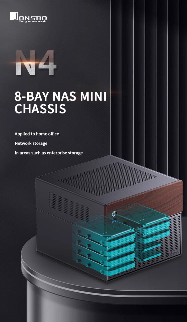 JONSBO N4 Black NAS Chassis M-ATX Motherboard SFX Power Slot 6 Large 2 Small Hard Drive Slots ...
