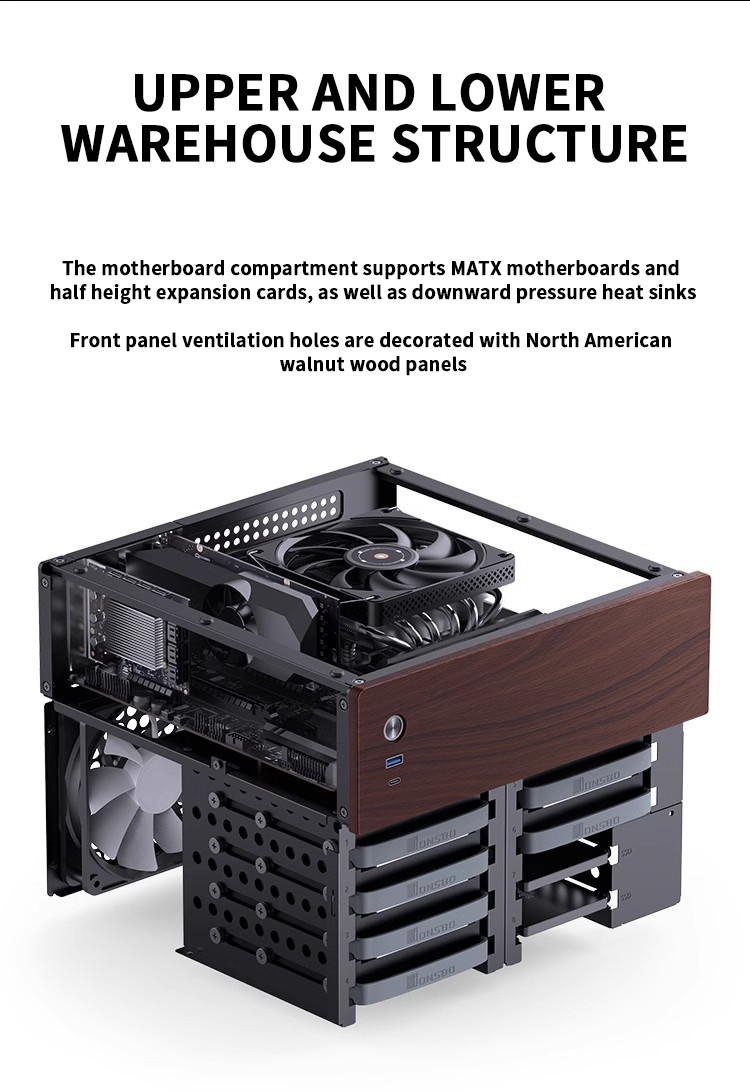 JONSBO N4 Black NAS Chassis M-ATX Motherboard SFX Power Slot 6 Large 2 Small Hard Drive Slots ...