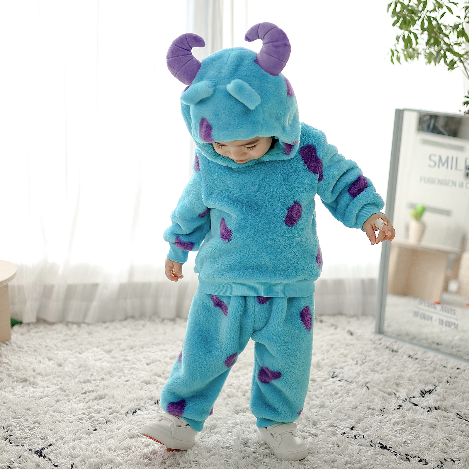 BAGA-6 Months-5 years Baby Fleece Jumpsuit Cartoon Animal Horn Hooded ...
