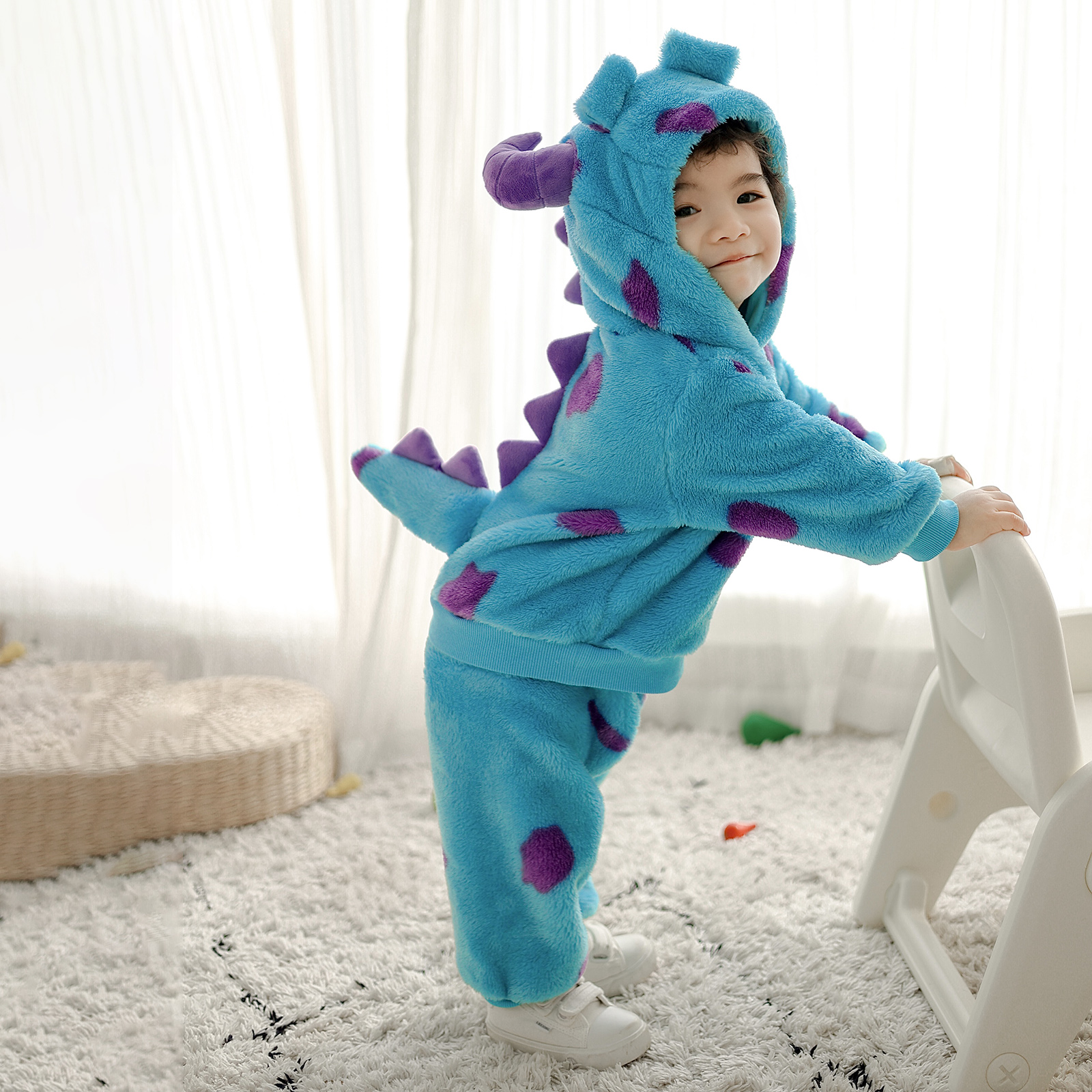 BAGA-6 Months-5 years Baby Fleece Jumpsuit Cartoon Animal Horn Hooded ...