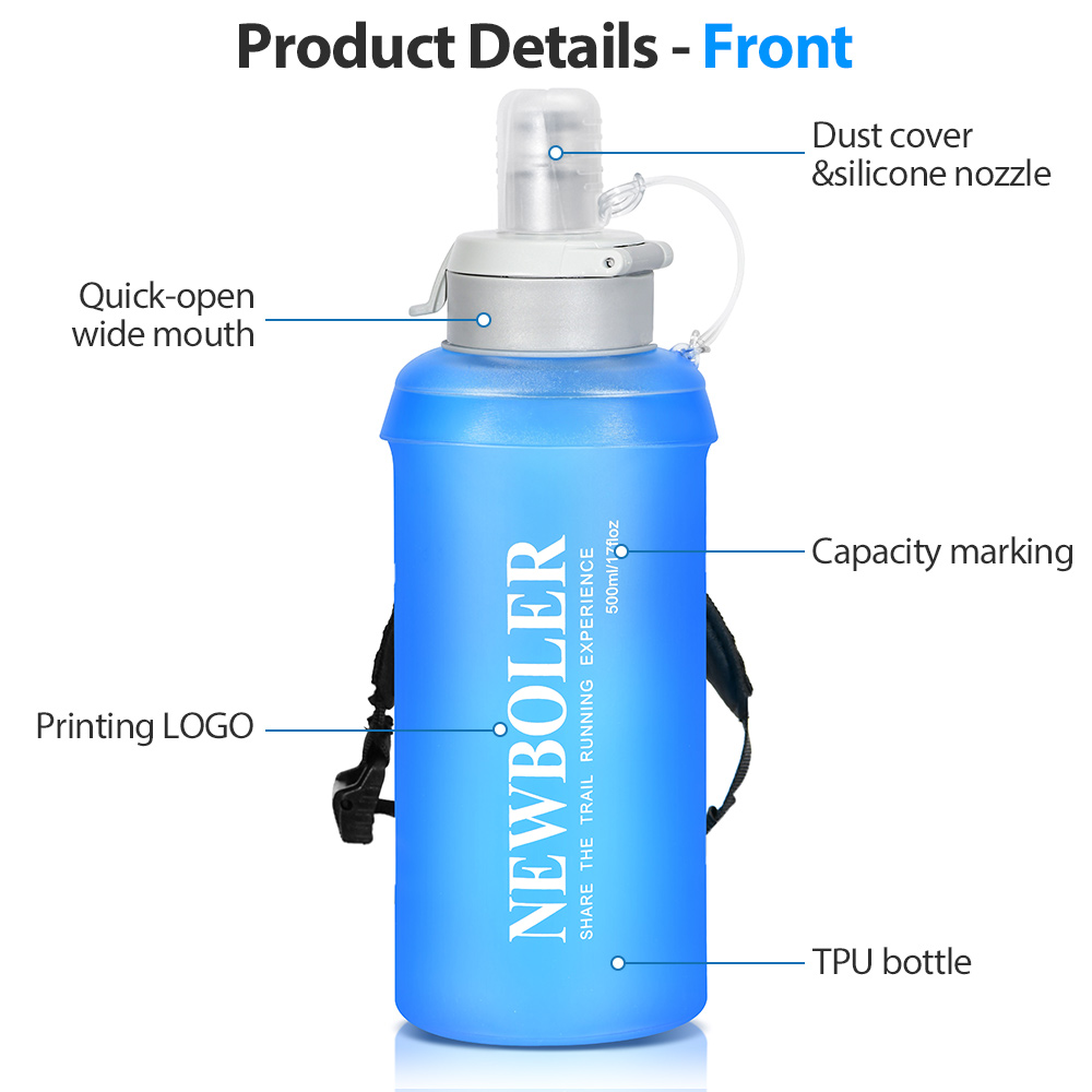 NEWBOLER 500ml TPU Handheld Running Water Bottle Soft Flask Adjustable ...
