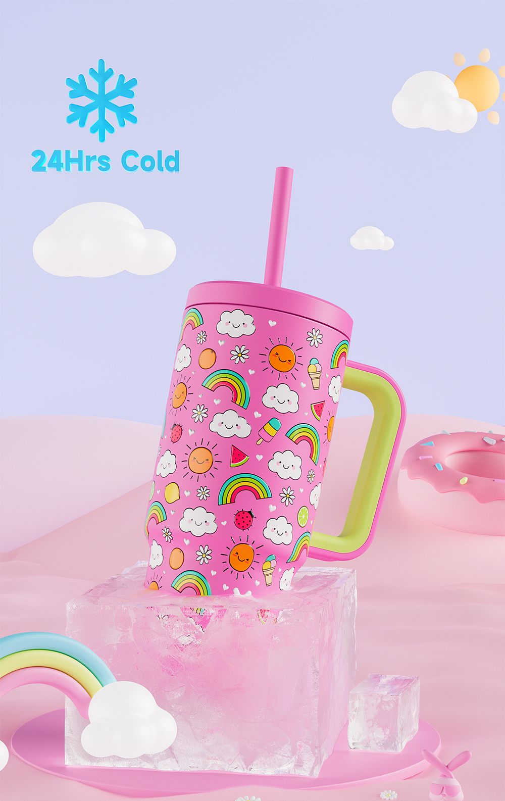 Meoky 24oz Tumbler with Handle and Straw, Dual use of hot and cold,100% ...