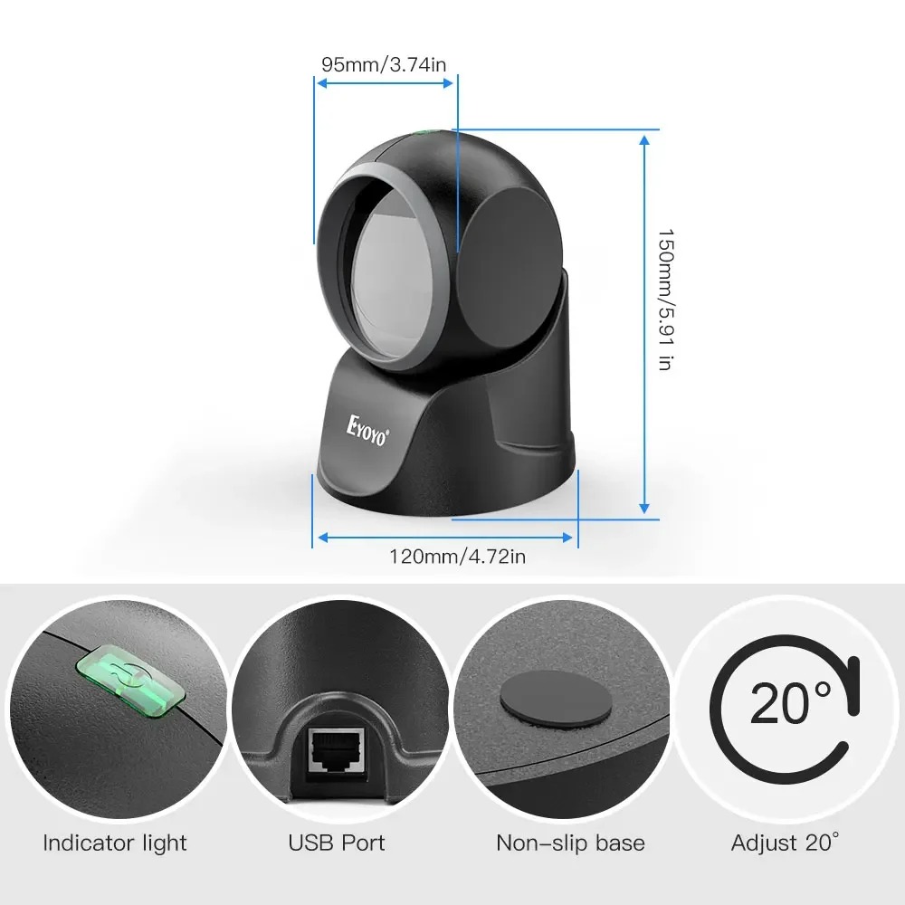 Eyoyo 1d 2d Desktop Barcode Scanner Automatic Sensing Scanning Omnidirectional Hands Free