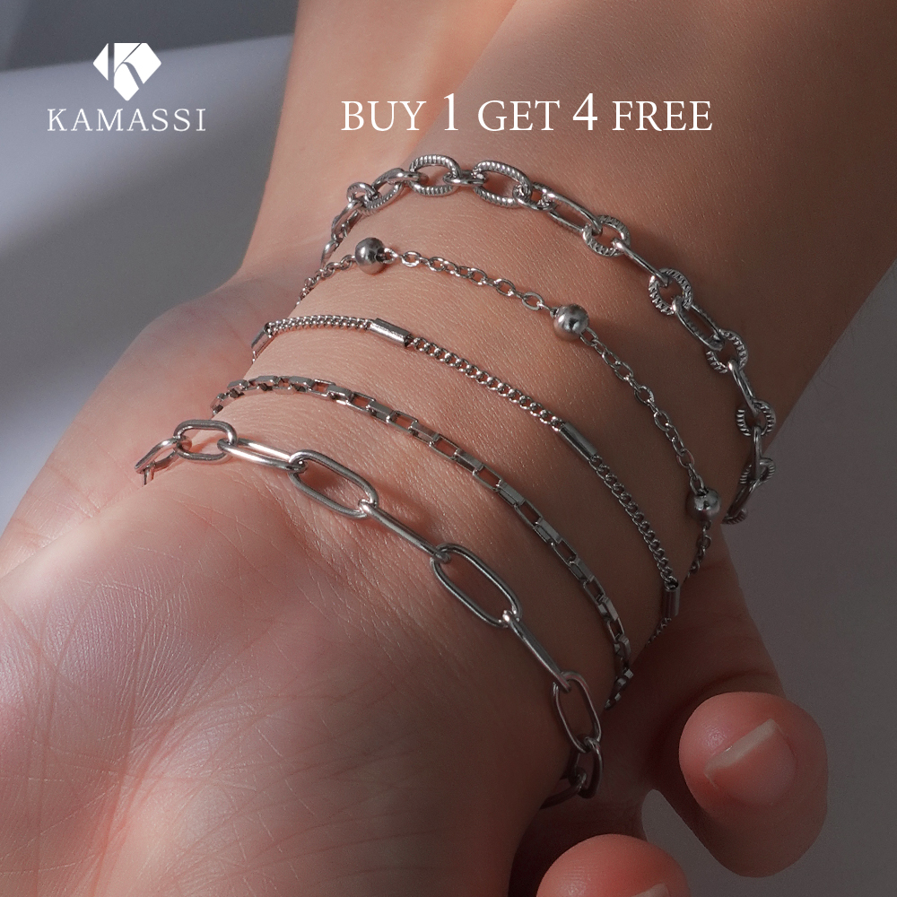 KAMASSI Beli 1 Percuma 4 Gelang Fesyen Wanita Keluli tahan karat (5 Keping) Hipoalergenik tidak ...