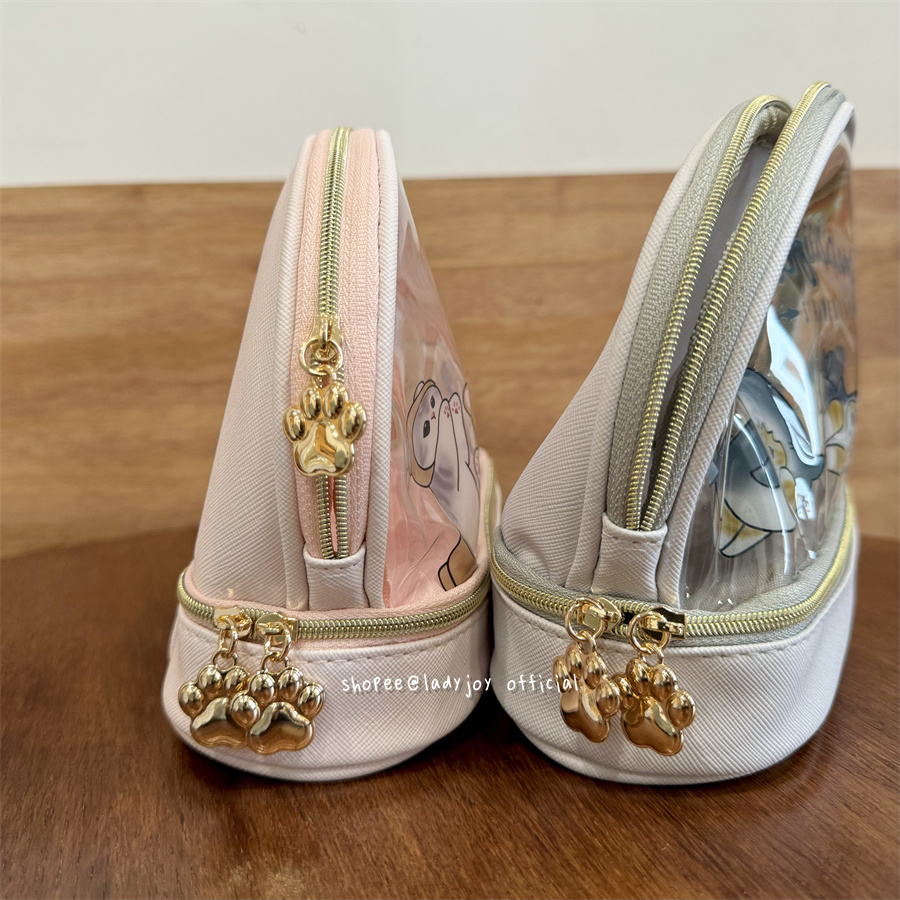 Japanese Mofusand Transparent PVC Shell Double-layer Cosmetic Bag Cute ...