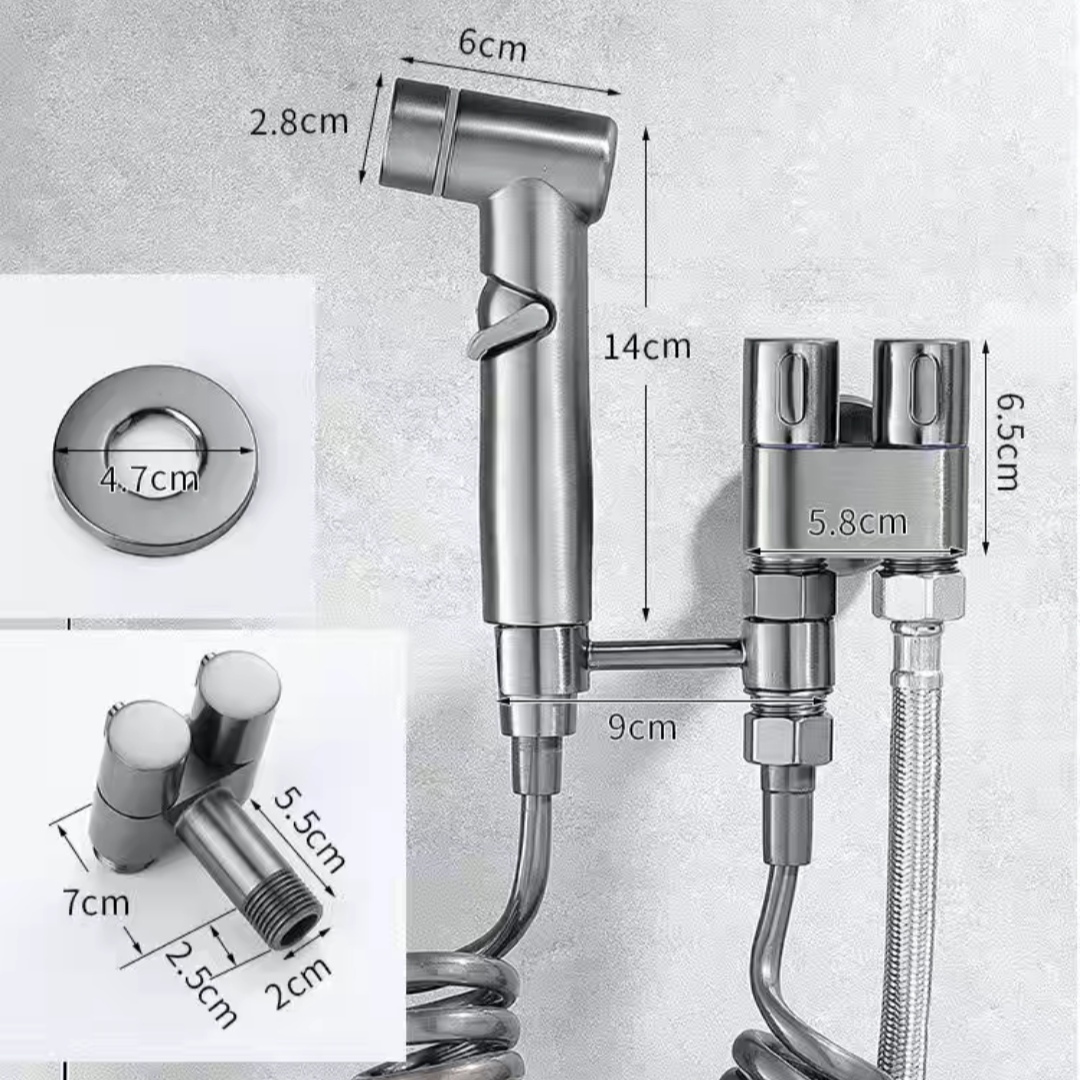 Bidet Spray Set High-Pressure Double Outlet Bathroom Shower Head Toilet Sprayer Pipe stainless ...