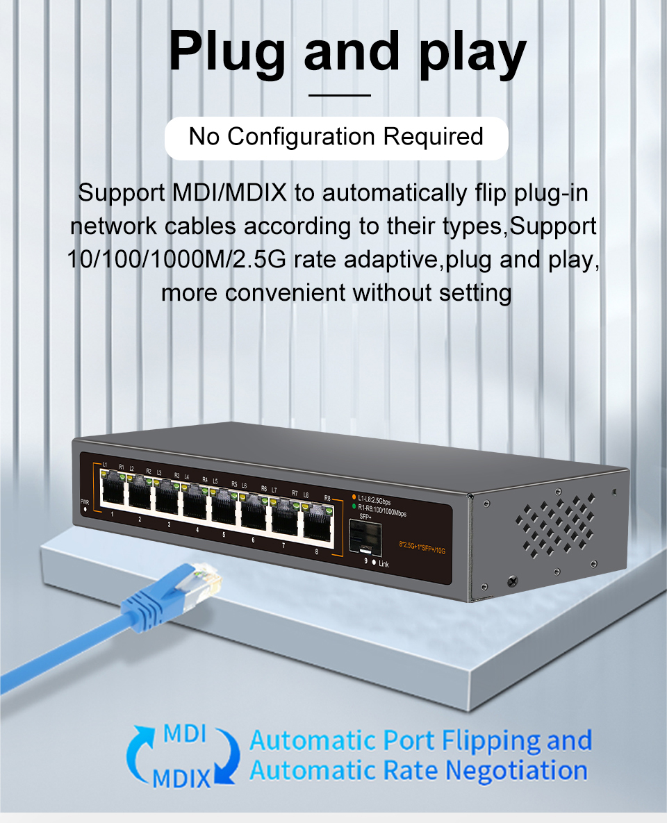 JT-COM 6-Port / 9-Port 2.5GbE Switch 2.5GBASE-T 4 Port 2.5G RJ45 with 2 ...