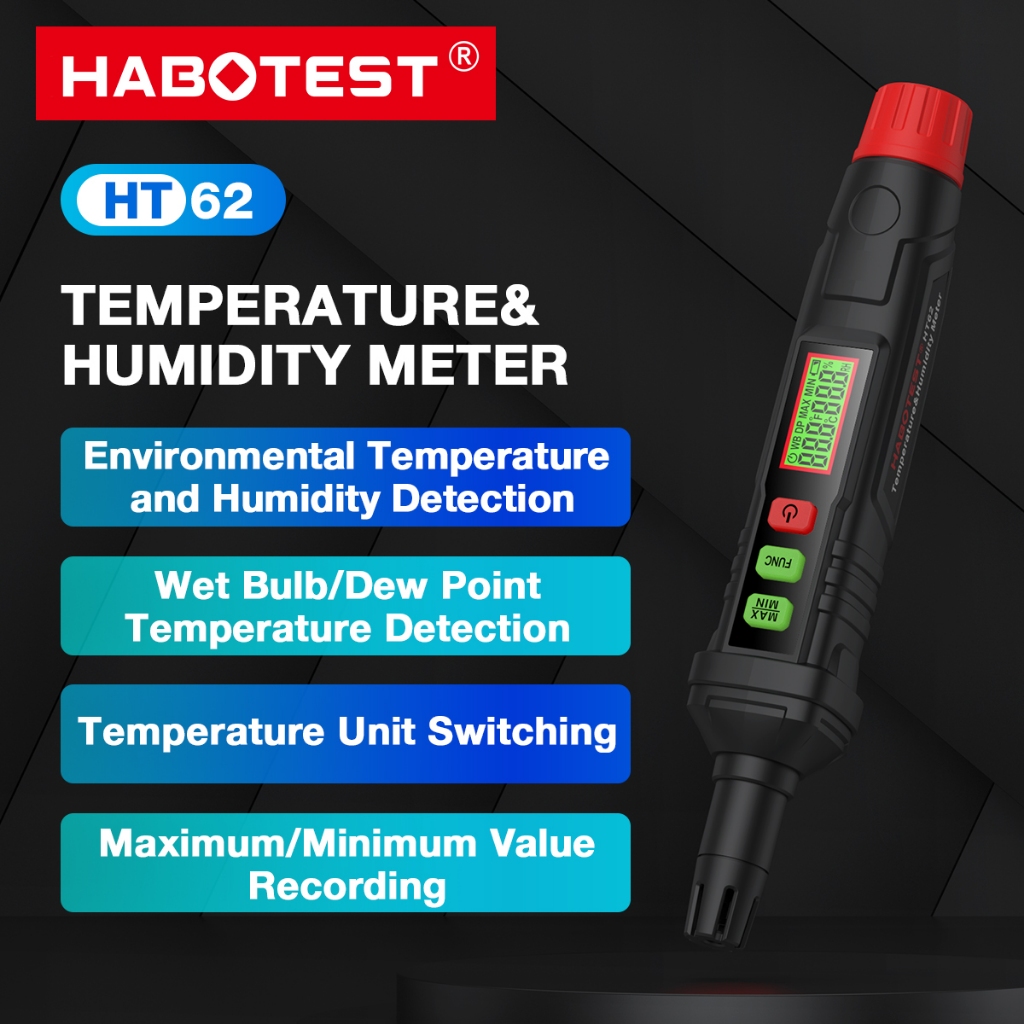 HABOTEST HT62 Temperature & Humidity Meter 4-in-1 Digital Moisture ...