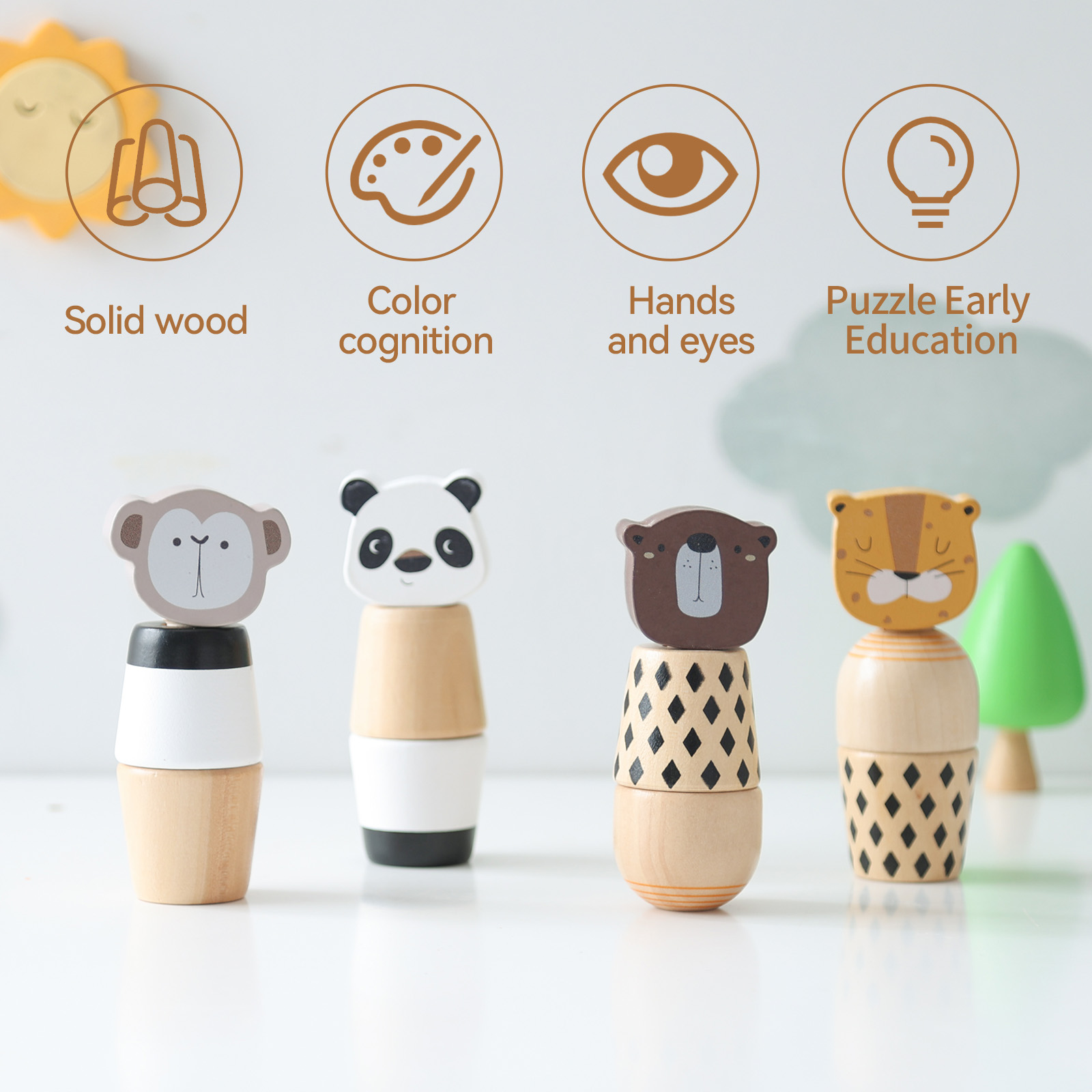 Wooden Animal Screw Block Toy/Fine-Motor Skill Training Toy/Animal ...