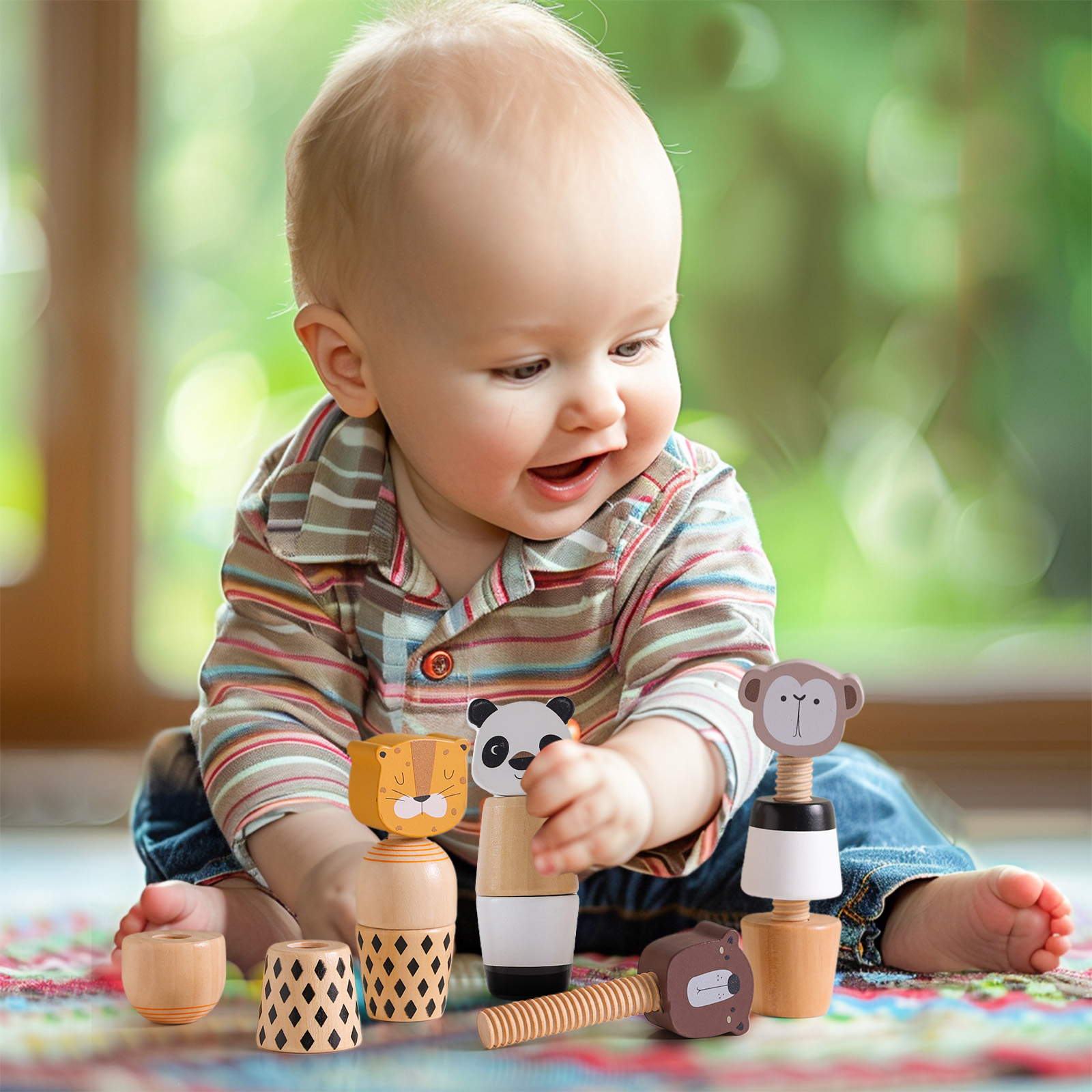 Wooden Animal Screw Block Toy/Fine-Motor Skill Training Toy/Animal ...