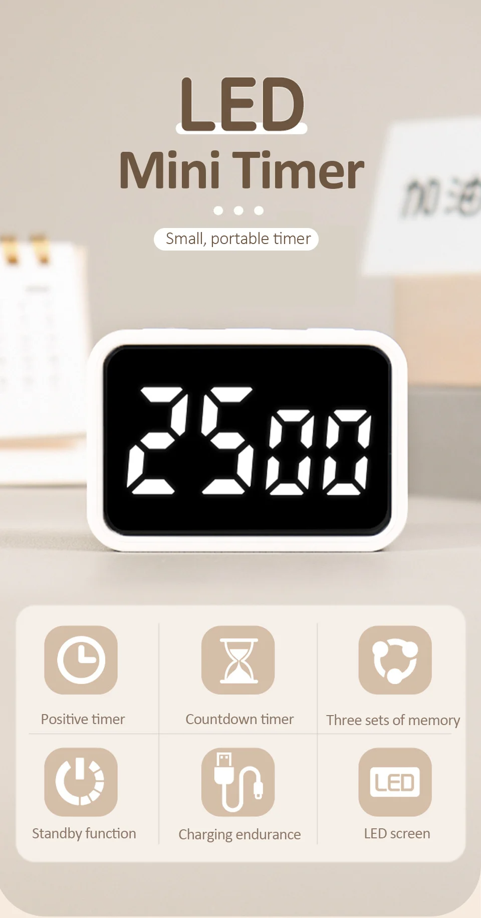 Mini Digital Timer LED Visual Timer for Study Cooking Sleep House ...