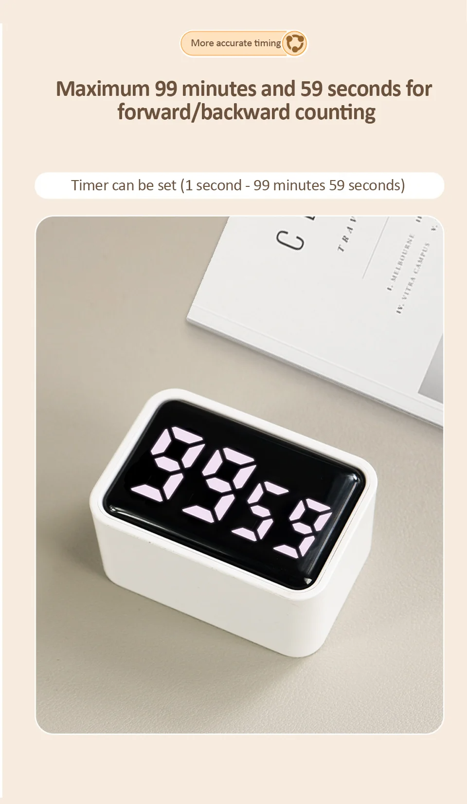 Mini Digital Timer LED Visual Timer for Study Cooking Sleep House ...