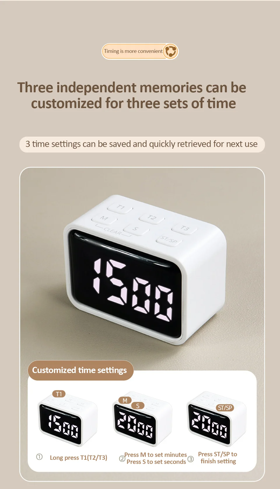 Mini Digital Timer LED Visual Timer for Study Cooking Sleep House ...