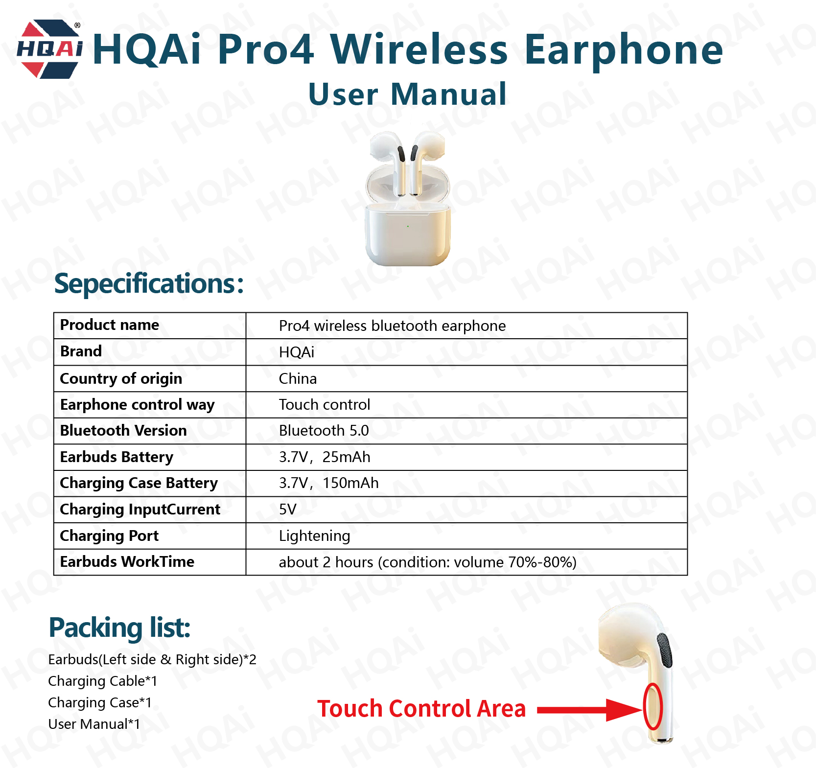 HQAi Pro4 TWS Wireless Earphones Pro 4 Bluetooth Headphone Earbuds InPods for Android and Smart ...