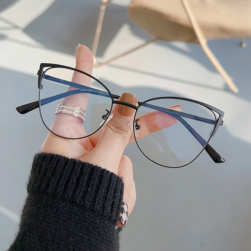 New Cat-Eye Glasses Fashion Metal Anti-Blue Light Glasses Retro Half ...