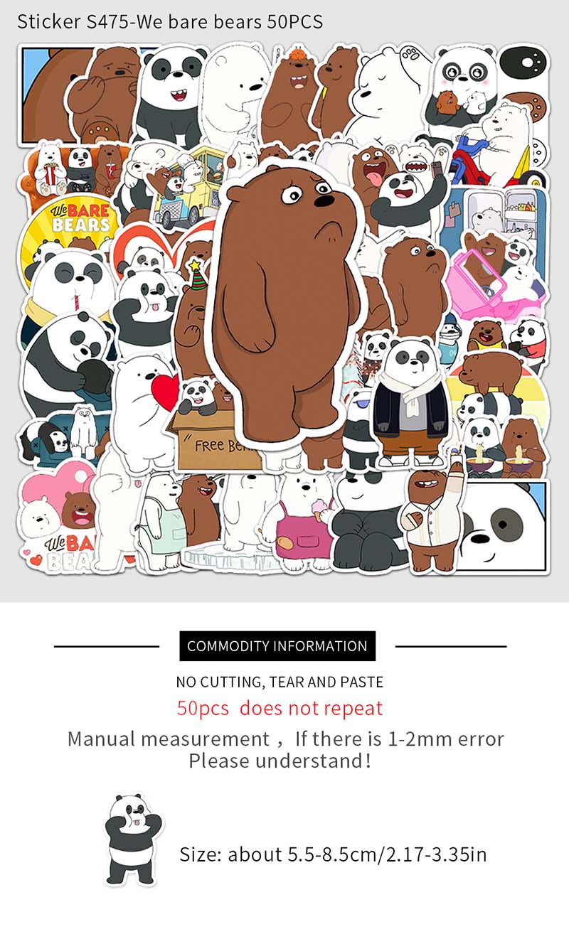 50PCS Animation We Bare Bears Stickers DIY Cup Luggage Laptop Guitar ...