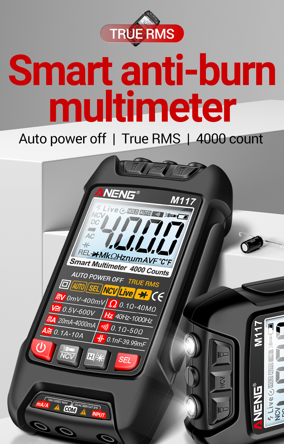 ANENG M117 Capacitor Tester - Resistance, Current, Voltage Multimeter ...