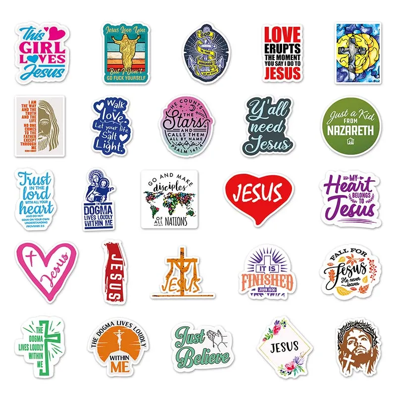 100PCS Christianity Jesus English Sticker Believers Cross Pegatina ...
