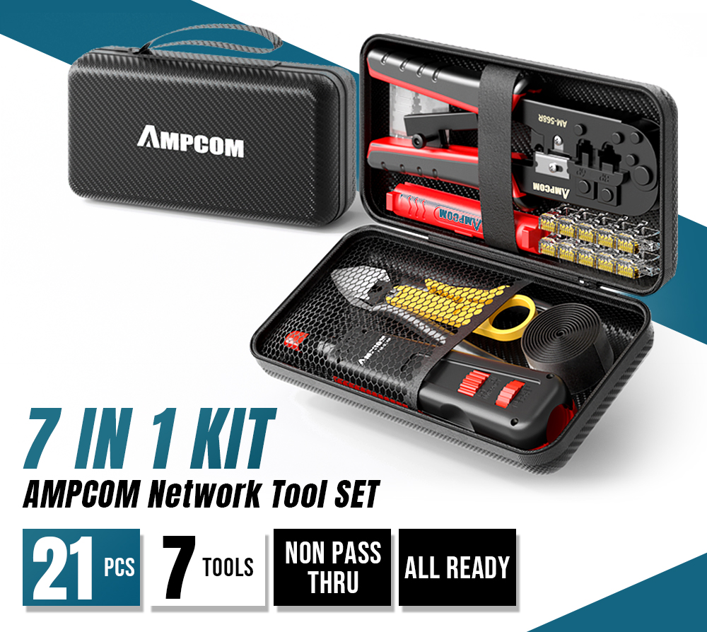 AMPCOM Ethernet Crimping Tool Kit 7-in-1 for CAT6/CAT5e RJ45 Connectors ...