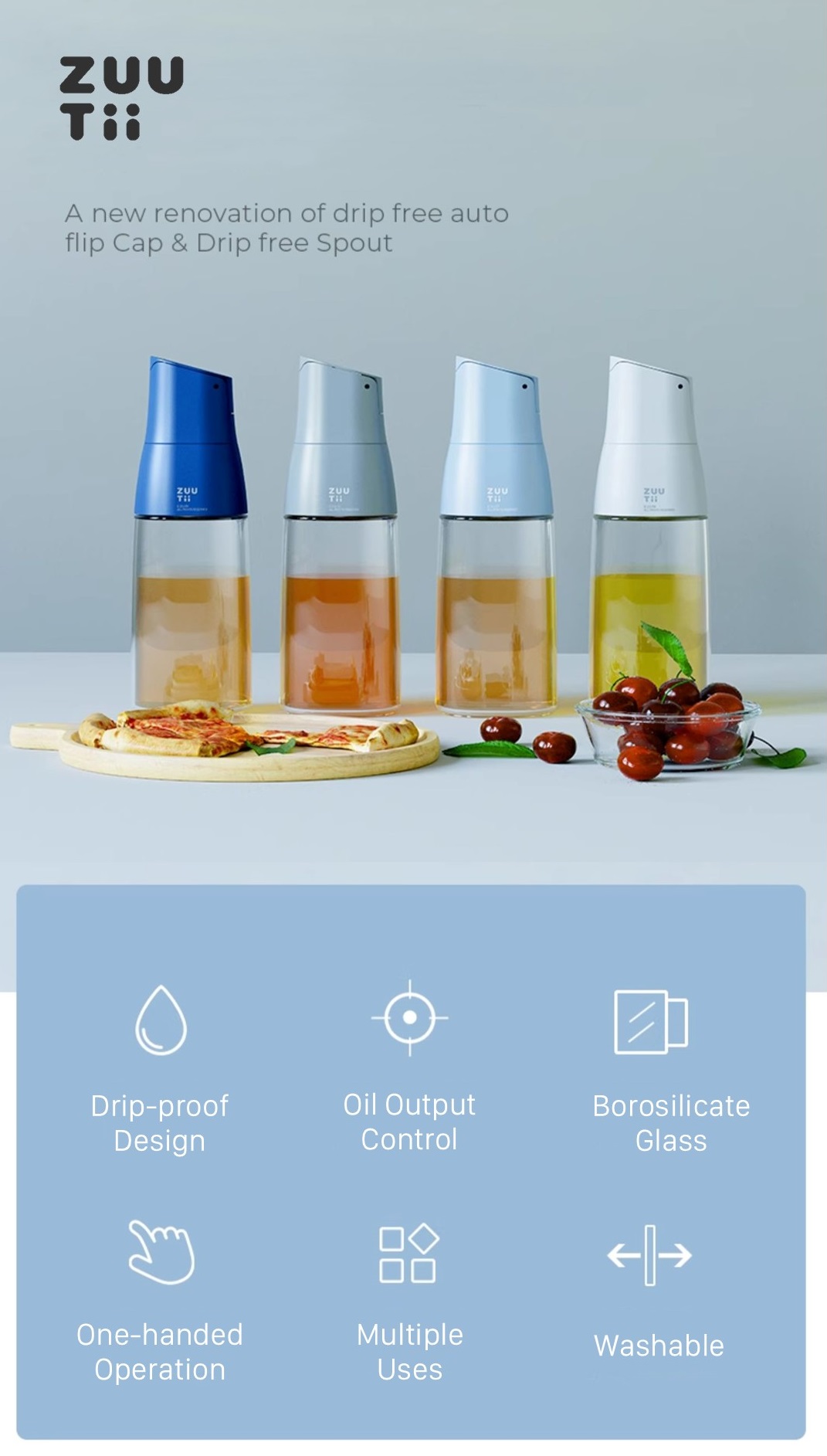 Zuutii Drip-Free Oil Bottle Automatic Switch Cover Anti-drip Sauce Bottle Oil Dispenser Botol ...