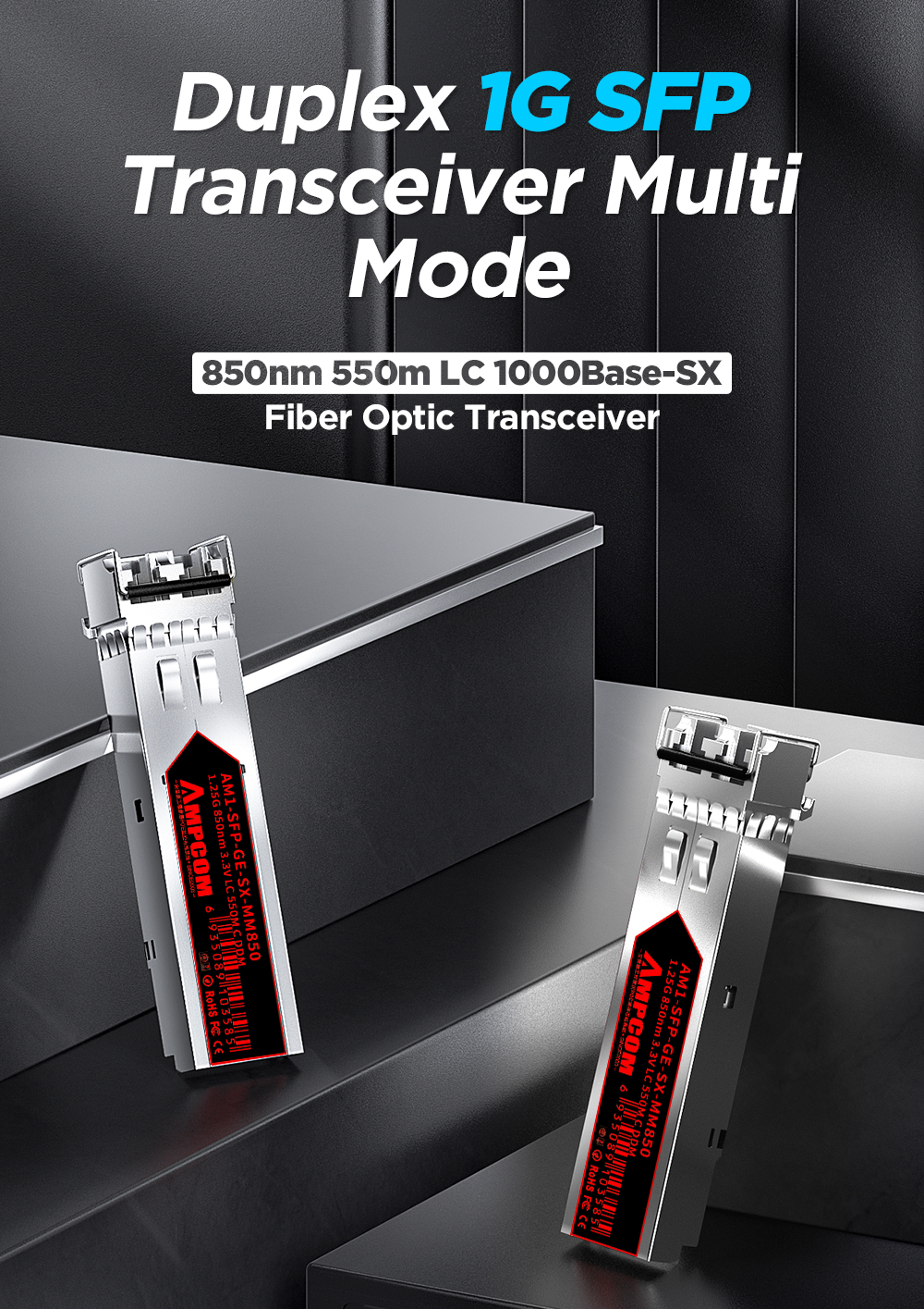 AMPCOM 1.25G LC SFP Multi-mode Duplex Optic Module 1000BASE-SX SFP 850nm 550m DOM LC MMF ...