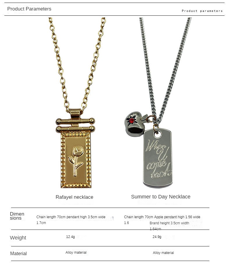 Love and deepspace Metal Square Pendant Necklace Rafayel Caleb Alloy ...