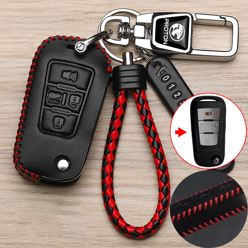 Genuine Leather Car Key Chain Ring Cover Case Shell Protect For Proton ...