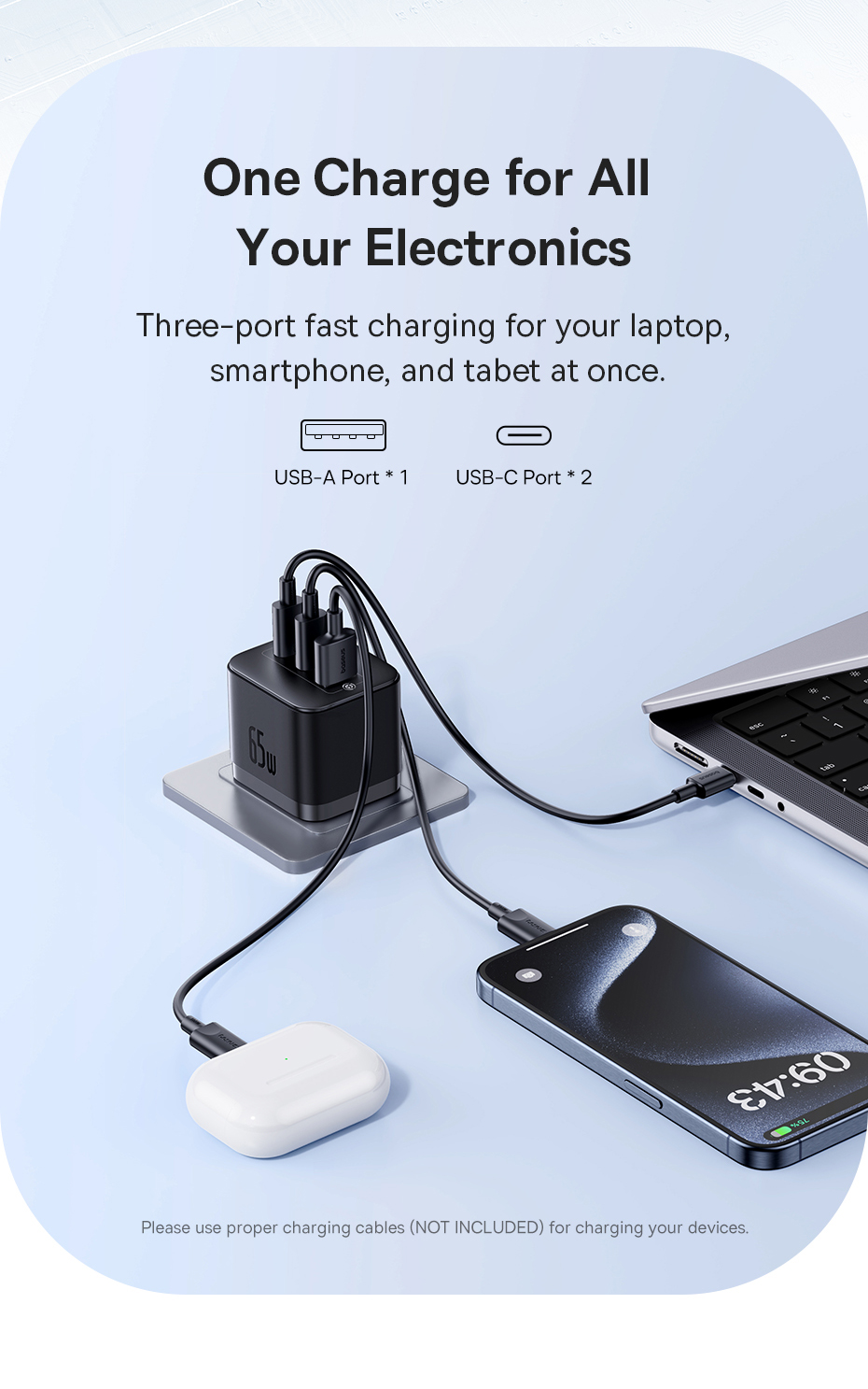 Baseus Palm Fast Charger 2C+U 65W UK PD Compact 3-Port Fast Charging ...
