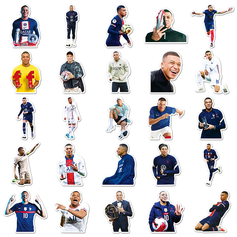 50Pcs Soccer Stars Mbappe Sticker DIY Laptop Phone Motorcycle Luggage ...