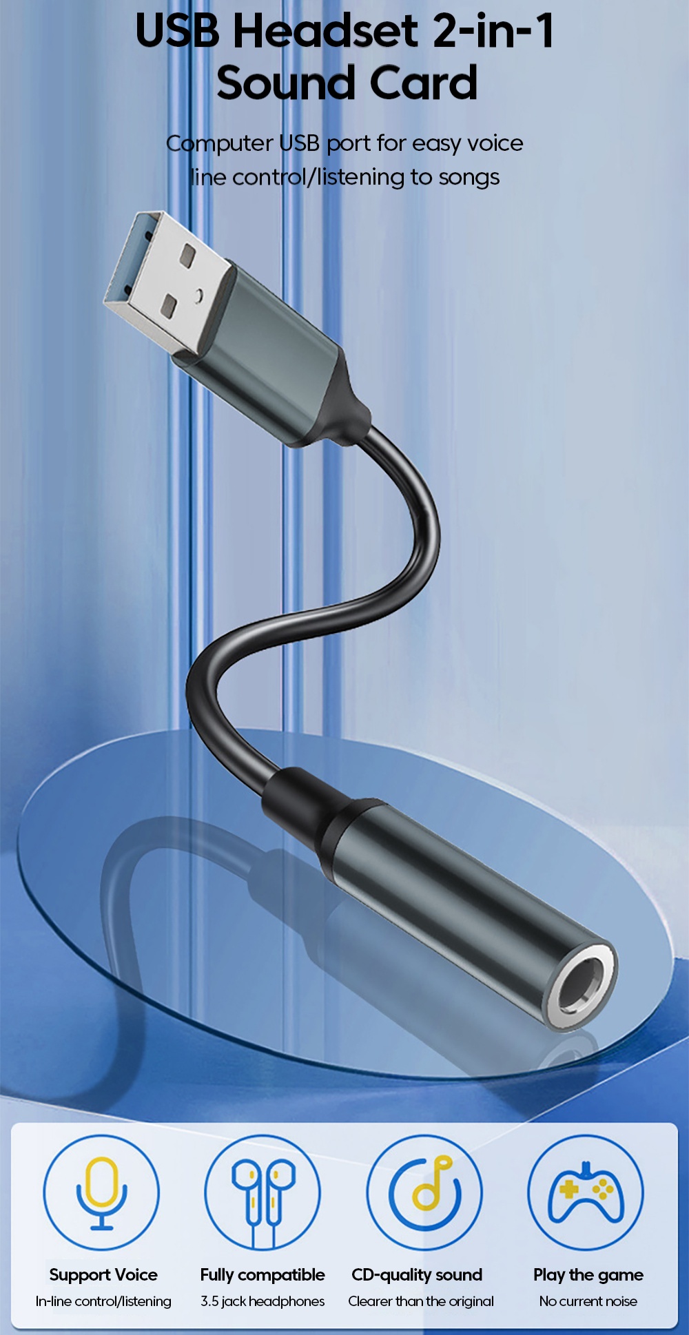 Laptop Desktop USB To 3.5mm Audio Earphone Adapter External USB Sound ...