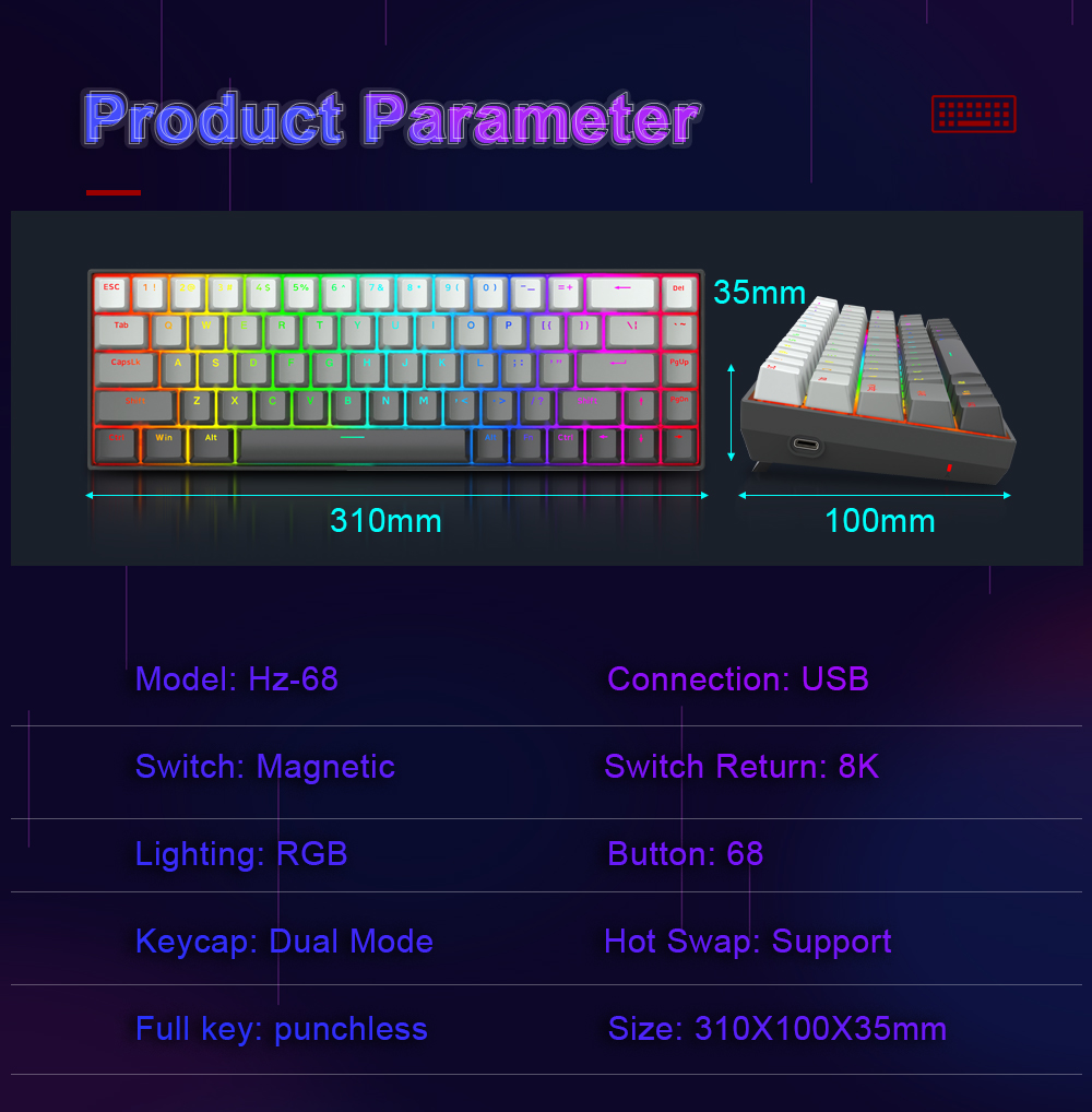E-YOOSO Hz-68 RGB USB Mini 8K RT Mechanical Gaming Keyboard Magnetic ...