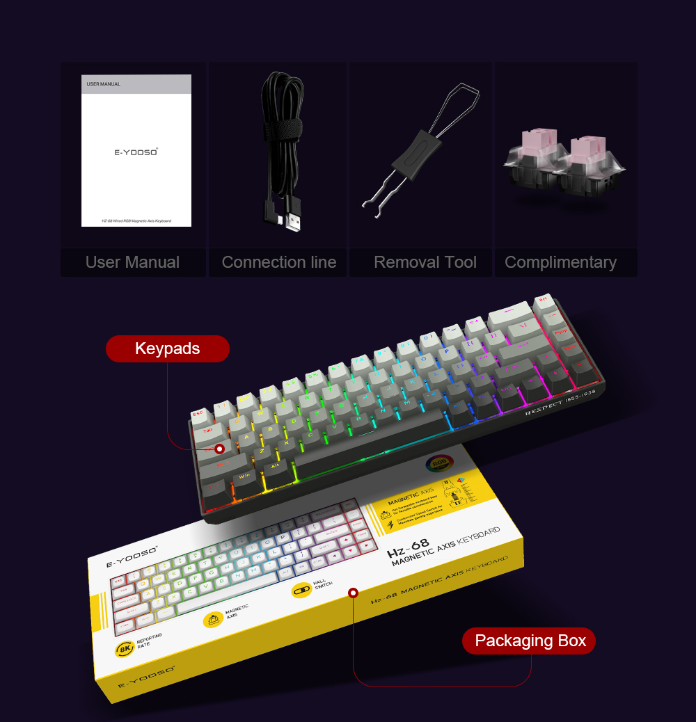 E-YOOSO Hz-68 RGB USB Mini 8K RT Mechanical Gaming Keyboard Magnetic Switch 68 Key Wired for ...